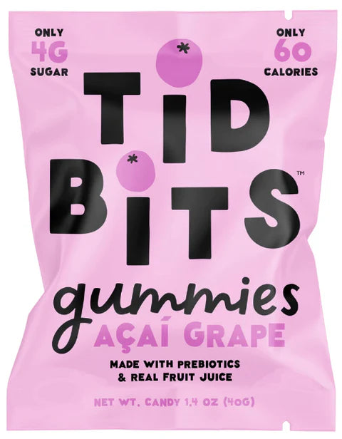 TiDBiTS Açai Grape Gummy Candy Low 4g Sugar, Prebiotics, Fruit Juice 1 ...